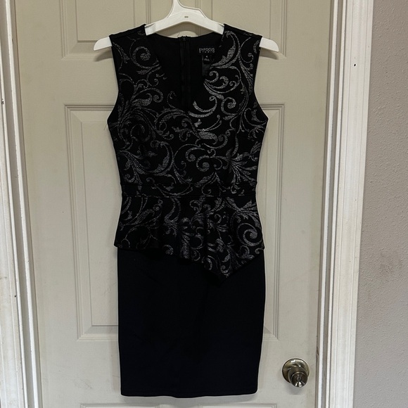 Enfocus Studio | Dresses | Enfocus Studio Black Dress With Silver Swirl ...